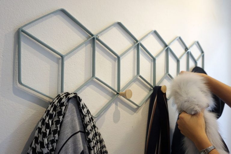 Handmade grilles coat rack light blue colour with creative patterned design